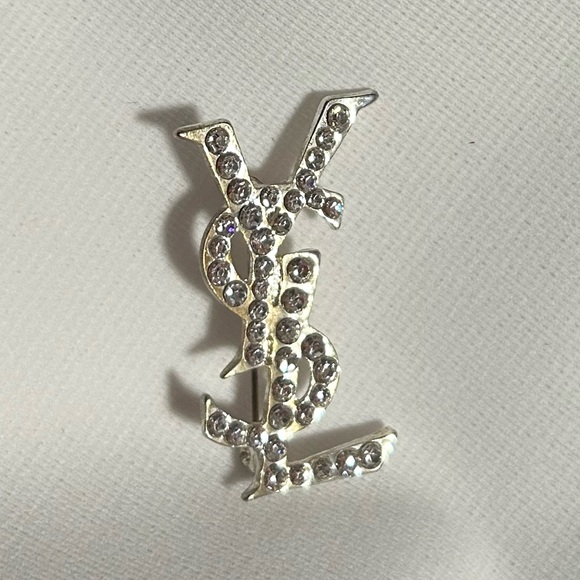 Yves Saint Laurent | Jewelry | Rhinestone Ysl Logo Brooch | Poshmark